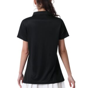 Women's Polo Tee Dry Fit Golf Shirt Moisture Wicking Short Sleeve Sport Activewear Golf Polo Tops Collar with Buttons Workout Black/White/Navy L