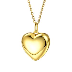 bestyle high polish silver gold heart locket necklaces for women, minimalist 18k gold plated heart locket pendant charm that hold pictures cute love heart necklace statment jewelry for wife