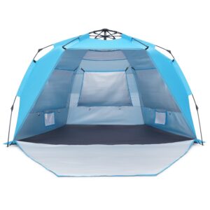 sweetbin pop up beach tent, portable beach folding sun shade shelter, upf 50+ protection, easy setup and carry, double silver coating with 3 ventilation window, large size perfect for family 4 people