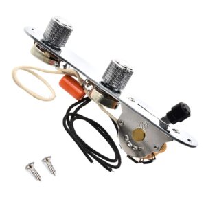 LAMSAM Fully Loaded Guitar Control Plate, Prewired 3-way Blade Switch Large Potentiometers Orange Capacitor, Knurled Volume Tone Controls Knobs Fit for Guitars with Single Coil Pickups, Chrome