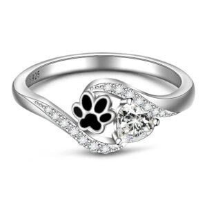 lovgifset dog cat paw print ring pawprint ring for women paw rings sterling silver paws prints on my heart puppy pet jewelry size 9