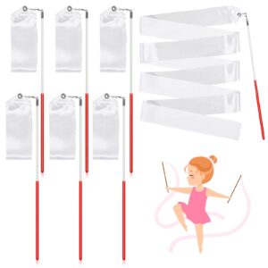 hydren 6 pieces gymnastics ribbon rhythmic dancing streamers praise ribbon dancer wand twirling baton for adults kids ribbon streamers for talent shows artistic dancing(6 pieces)