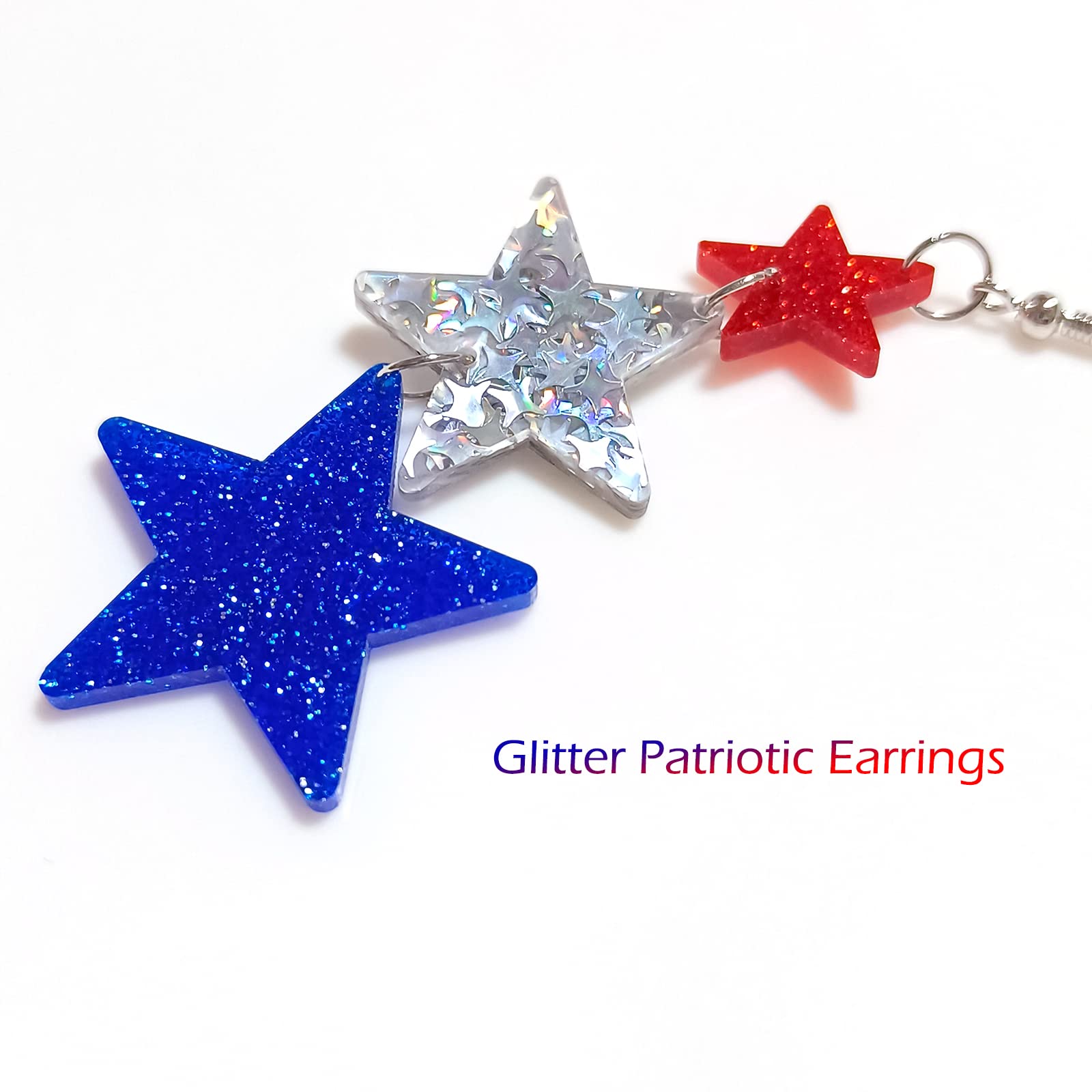 Patriotic Dangle Drop Stud Earrings 4th of July Glitter Red White Blue USA Star Heart American Flag Acrylic Jewelry Women Her Forth Independence Memorial Day Party Favor Gift