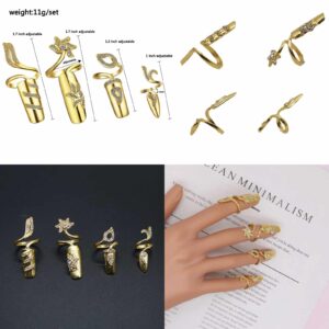 4 Pcs Opening Crystal Fingernail Ring Adjustable Rhinestone Nail Decoration Flower Finger Tip Rings Decoration Art Charm Fashion Accessories for Women Girls Gold Plated