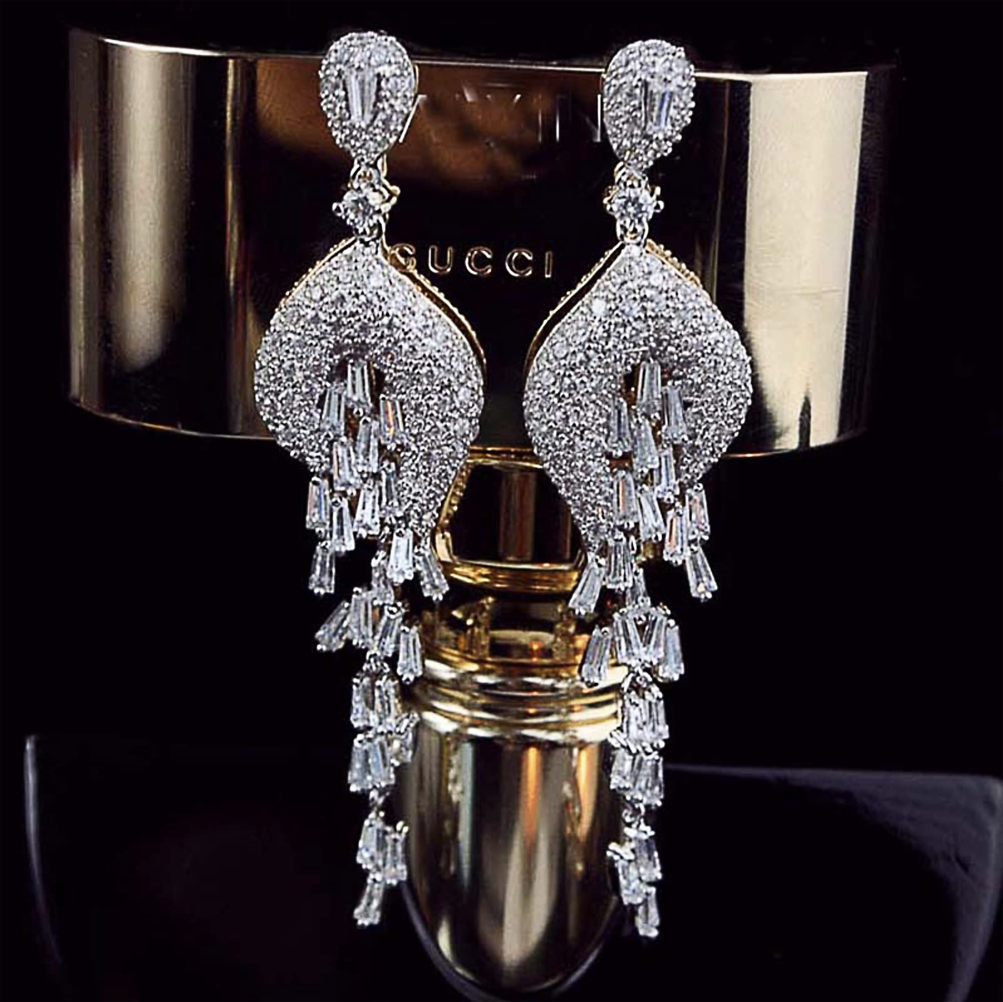 Wedding Bridal Bridesmaid Chandelier Cubic Zirconia Stud Earrings for Women, Crystal Tassel Long Chandelier Wedding Stud Earrings for Prom or Pageant