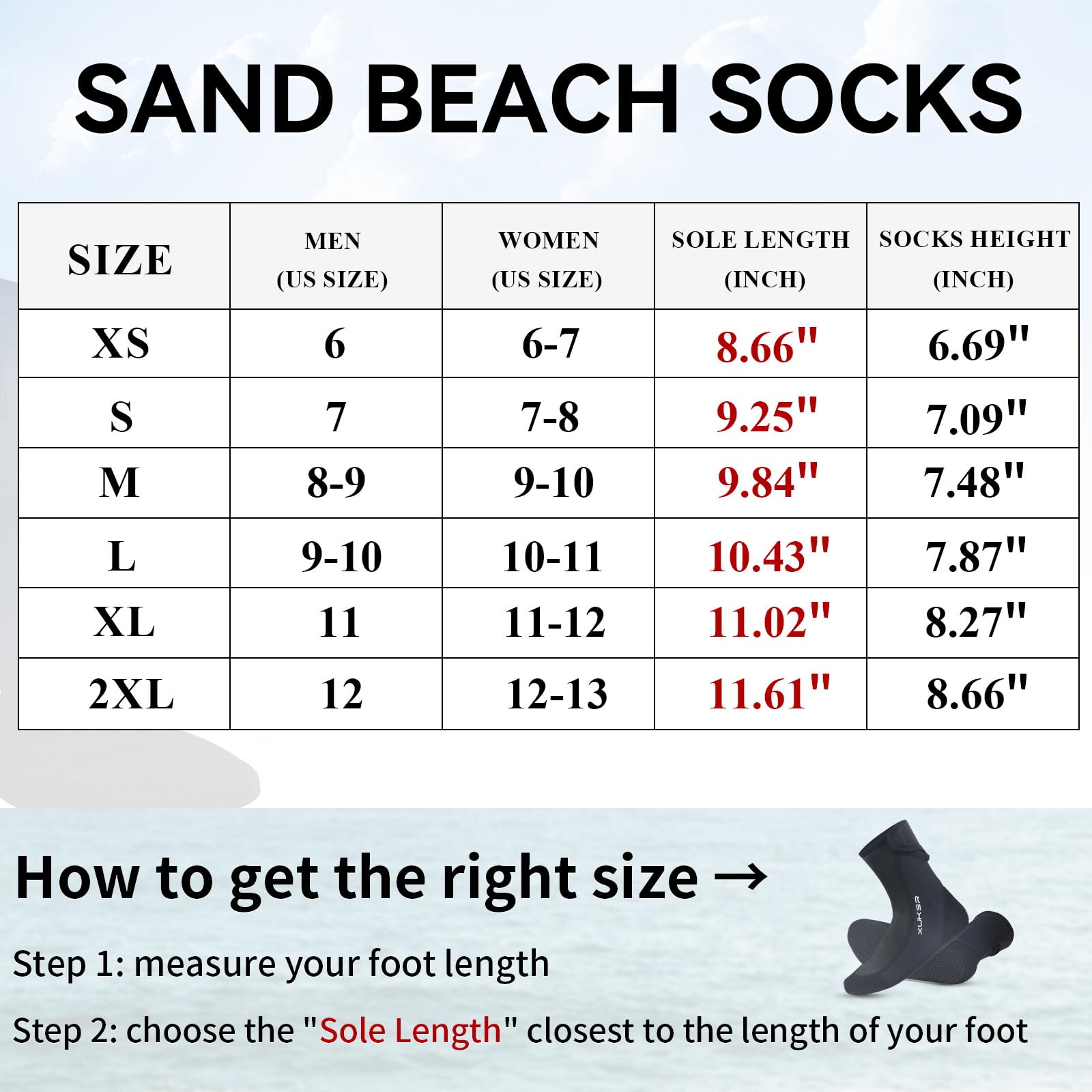 XUKER Sand Proof Beach Volleyball Socks Anti Slip Quick Dry Water Socks Swim Dive Socks for Sand Beach Soccer Tennis, Black S