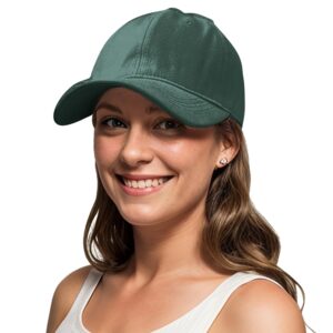 lanzom men women adjustable baseball cap vintage cotton washed distressed hats twill plain dad hat with ponytail (dark green, one size)