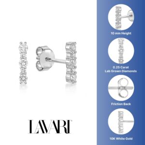 1/4 Carat Lab Grown Diamond Mini Bar Stud Earrings for Women in 10k White Gold (G-H, VS2-SI1, cttw) Post With Friction Back by Lavari Jewelers