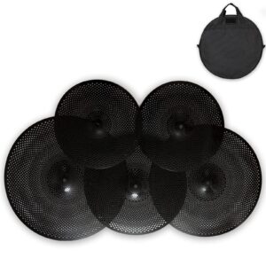 low volume cymbal pack, quiet cymbal set 14''/16''/18''/20'' (5 pcs, black) | free cymbal bag included