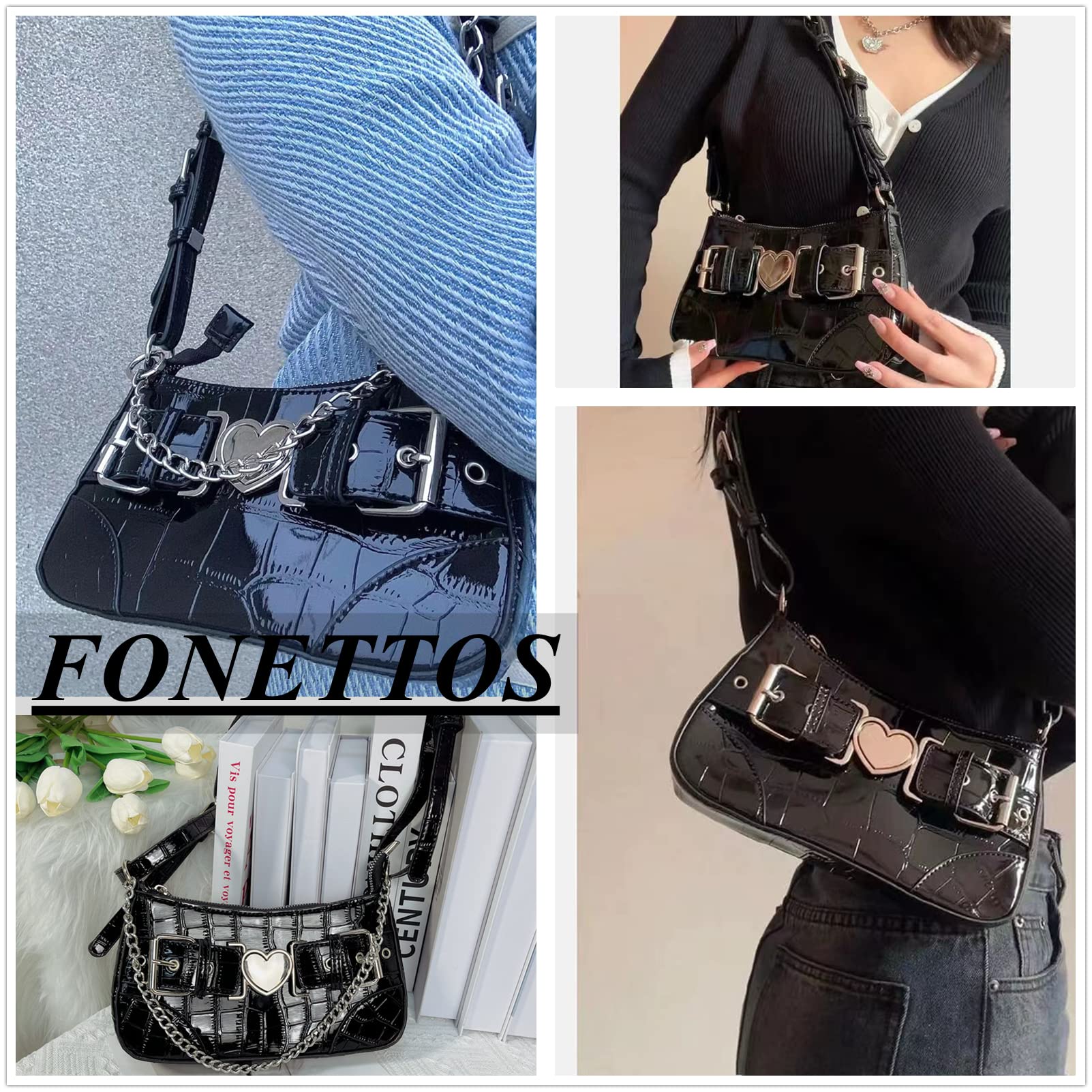 FONETTOS Punk Bag, Sourpuss Gothic Tote Purse Y2K Cool Style Trendy Women Shoulder Bags Rock Fashion Girls Handbag