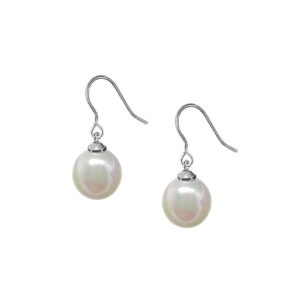 limerencia titanium dangle earrings, shell pearl drop earrings, 10 mm lightweight drop earrings hypoallergenic for sensitive ears women