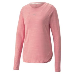 puma women's cloudspun long sleeve tee, carnation pink heather, medium