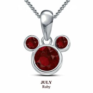 Jewelry Star Created Ruby Gemstone 925 Sterling Silver Mickey Mouse July Birthstone Pendant Necklace