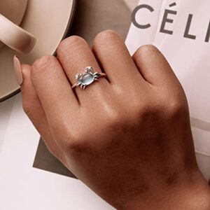 Cute Crab Sterling Silver Open Statement Rings for Women Blue Diamond Crystal CZ Wedding Engagement Ring Eternity Promise Band Adjustable Finger Bands Lovely Jewelry