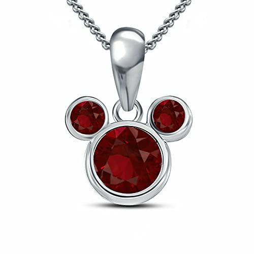 Jewelry Star Created Ruby Gemstone 925 Sterling Silver Mickey Mouse July Birthstone Pendant Necklace