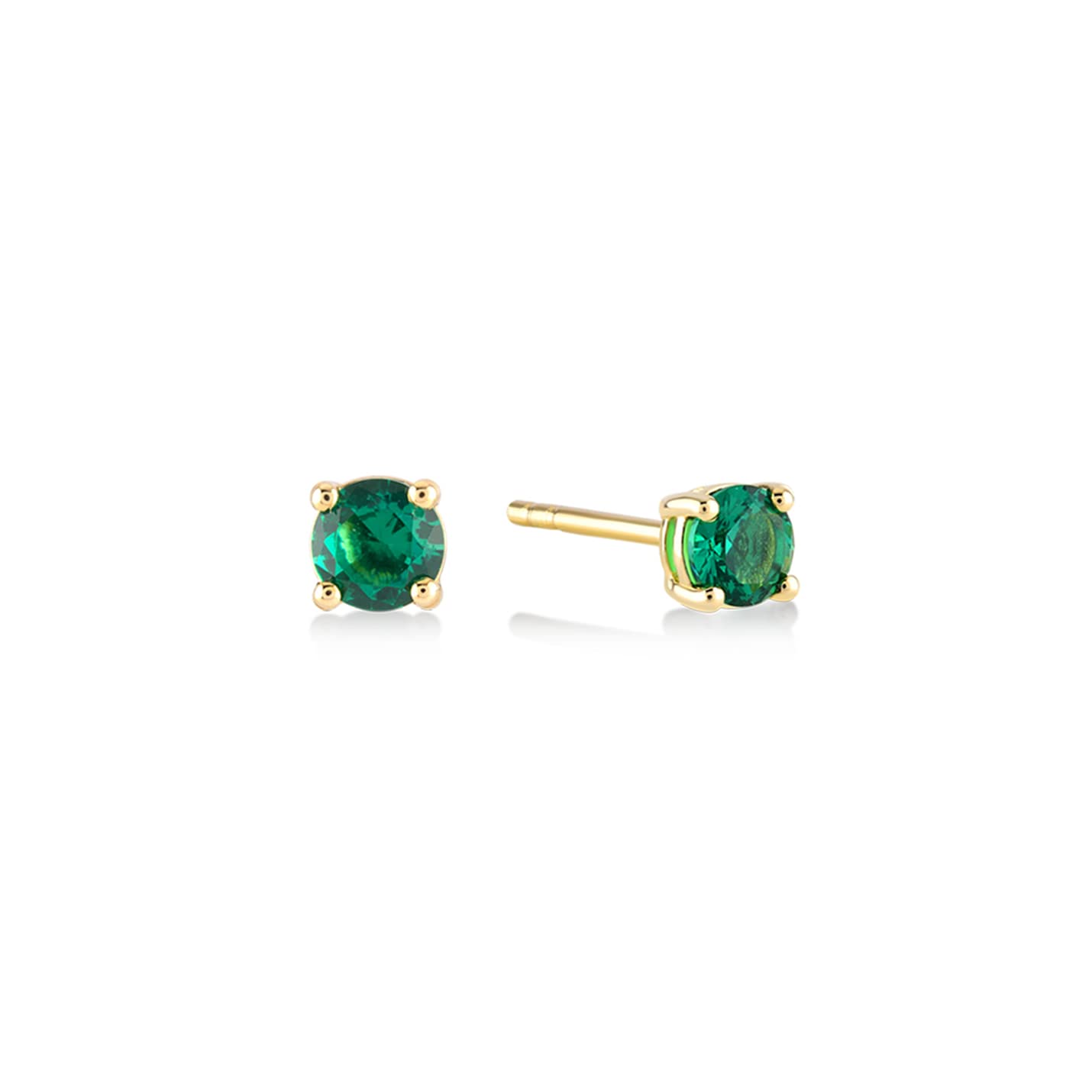 GELIN 14k Solid Gold Emerald Stud Earrings for Women