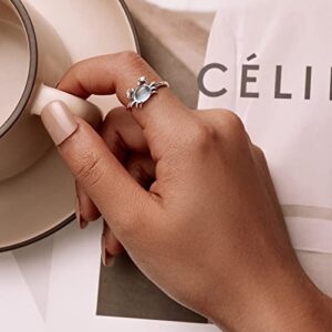 Cute Crab Sterling Silver Open Statement Rings for Women Blue Diamond Crystal CZ Wedding Engagement Ring Eternity Promise Band Adjustable Finger Bands Lovely Jewelry