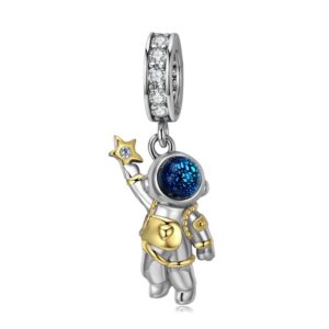 chtlor astronaut dangle charm star picker charm 925 sterling silver pendant women's necklace bracelet diy accessories fit for european charm bracelet