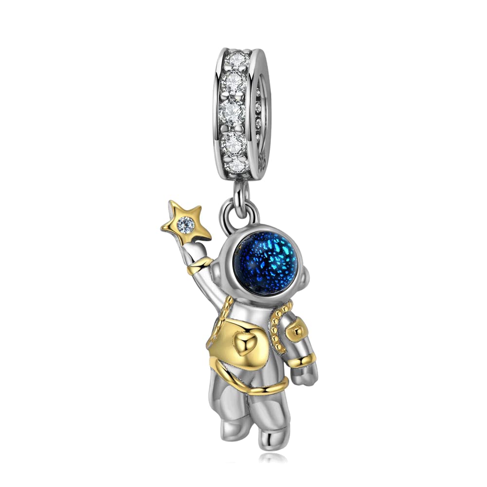 CHTLOR Astronaut Dangle Charm Star picker Charm 925 Sterling Silver Pendant women's necklace bracelet DIY accessories Fit for European Charm Bracelet