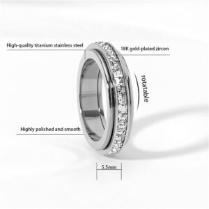 366DAYS Anxiety Rings for Women Titanium Steel Spinner Fidget Band Rings Cubic Zirconia Relieving Anxiety Wedding Promise Lucky Rings Comfort Fit Size 5 to 10