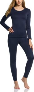 tsla women's thermal underwear set, soft fleece lined long johns, winter warm base layer top & bottom, heavyweight dark navy, medium