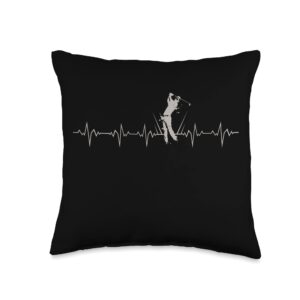 pulse beat heart line retro cardiology golf sport heartbeat pulse ekg golfer golf throw pillow, 16x16, multicolor