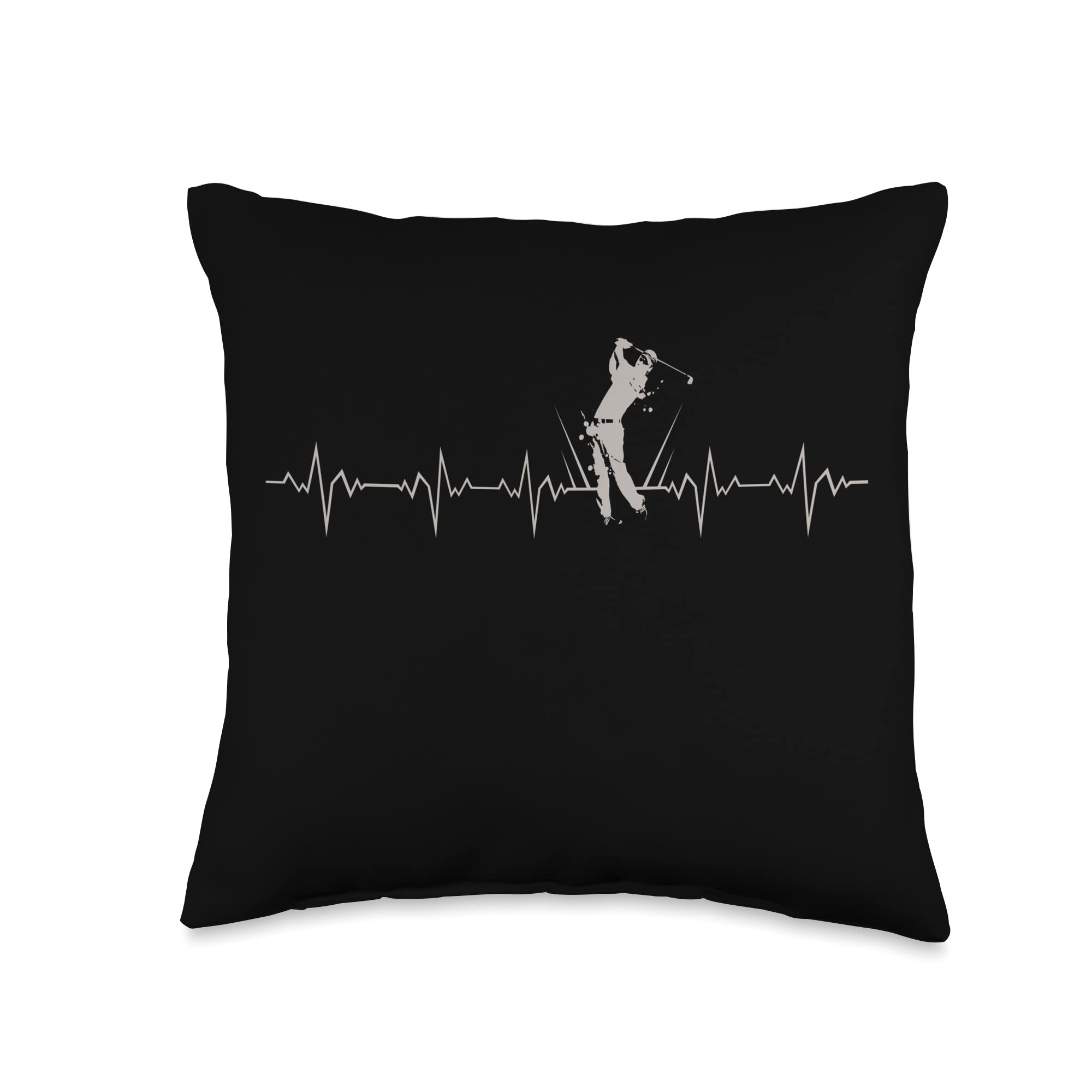 Pulse beat heart line retro cardiology golf sport Heartbeat Pulse EKG Golfer Golf Throw Pillow, 16x16, Multicolor