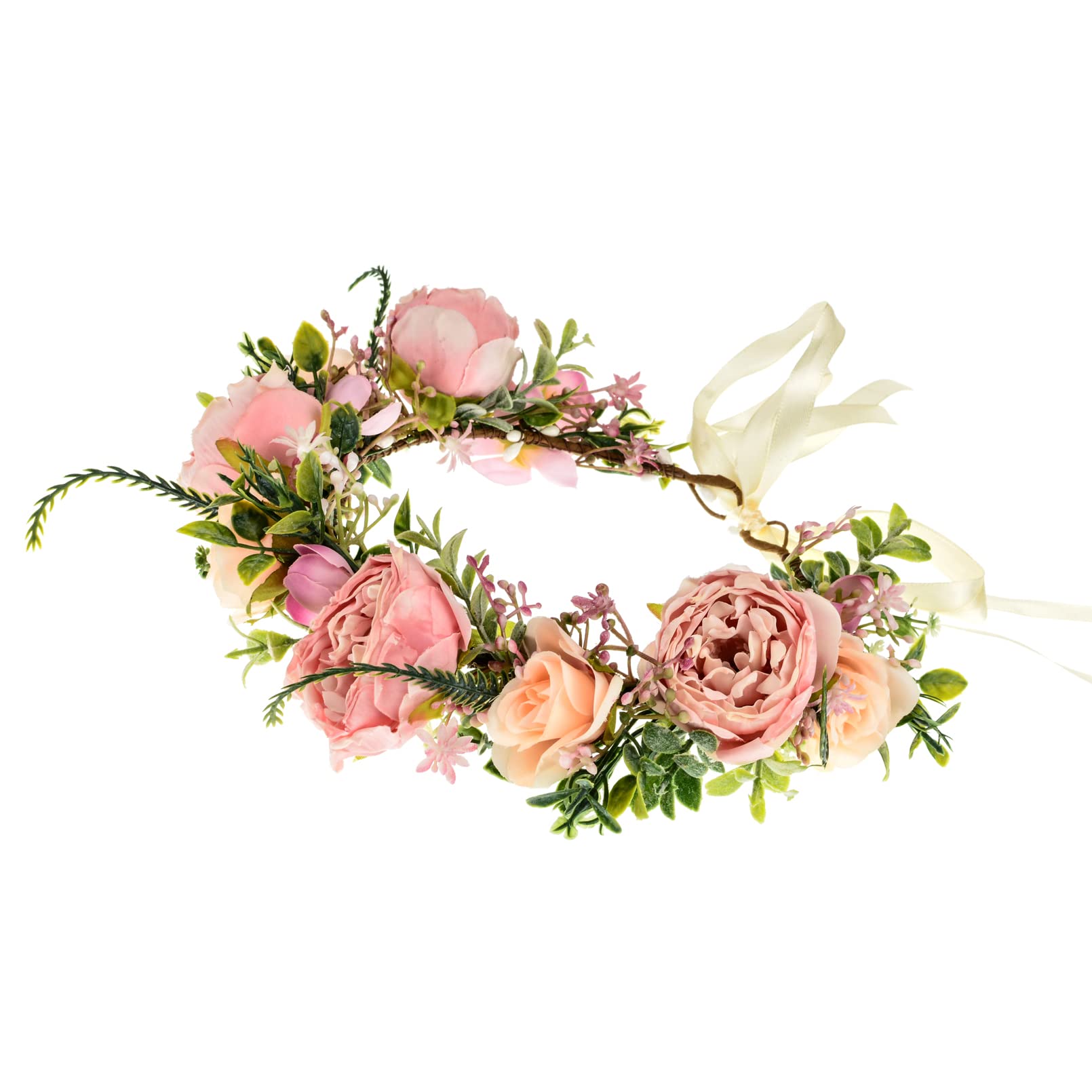 DreamLily Girls Camellias Flower Crown Birthday Photo Pops Hair Wreath Wedding Festival Floral Headpiece XM11 (A-Blush)