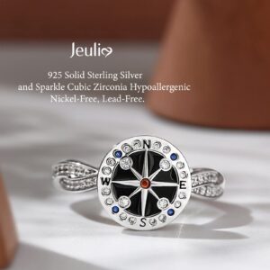 Jeulia Sterling Silver Rotating Ring Compass for Women Men Diamond Solitaire Engagement Ring Romantic Anniversary Engagement Jewelry Gifts (Life's Journey, 10)