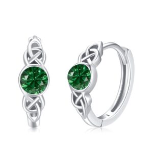 celtic hoop earrings, graduation gift 925 sterling silver may birthstone celtic knot hoop earrings hypoallergenic emerald celtic jewelry gift for women christmas birthday