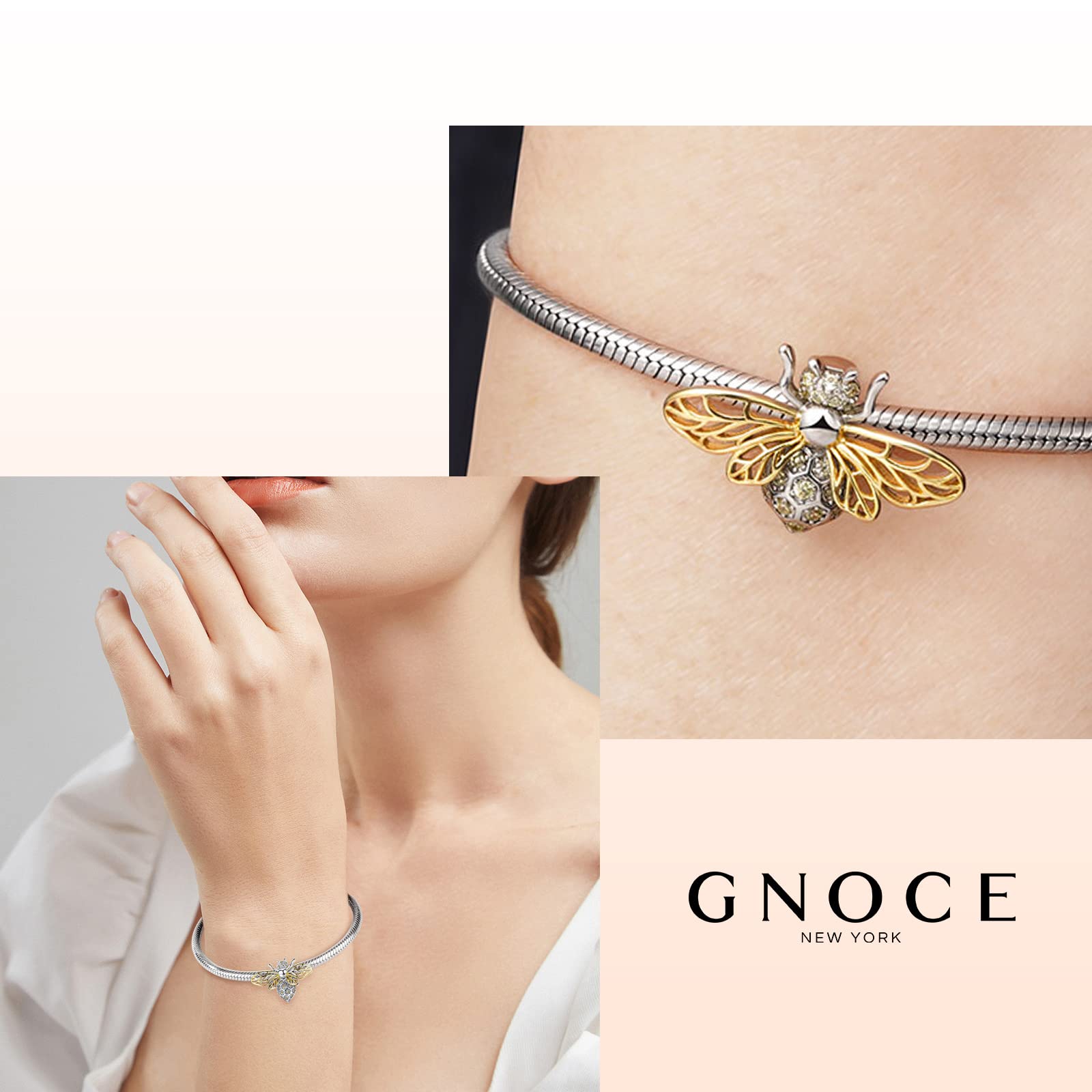 GNOCE Eternal Starfish Honey bee Stopper for Charm Bracelets 925 Sterling Silver Animal Stopper Fit Bracelet/Necklace For Women Mother's Day Gift (bee)