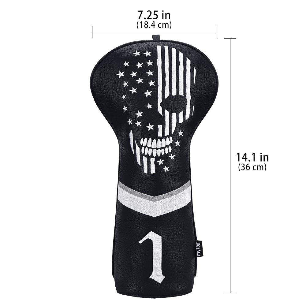 caiobob mytag Golf Skull Skeleton Head Cover Golf Club Black Leather Headcovers Set Fits Driver Fairway Wood Hybrid (One Set of 1, F, H)