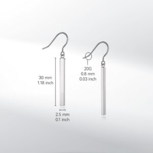 Limerencia Pure Titanium Vertical Bar Dangle Earrings,Lightweight Drop Earrings Hypoallergenic for Sensitive Ears Women (30mm, Shiny grey)