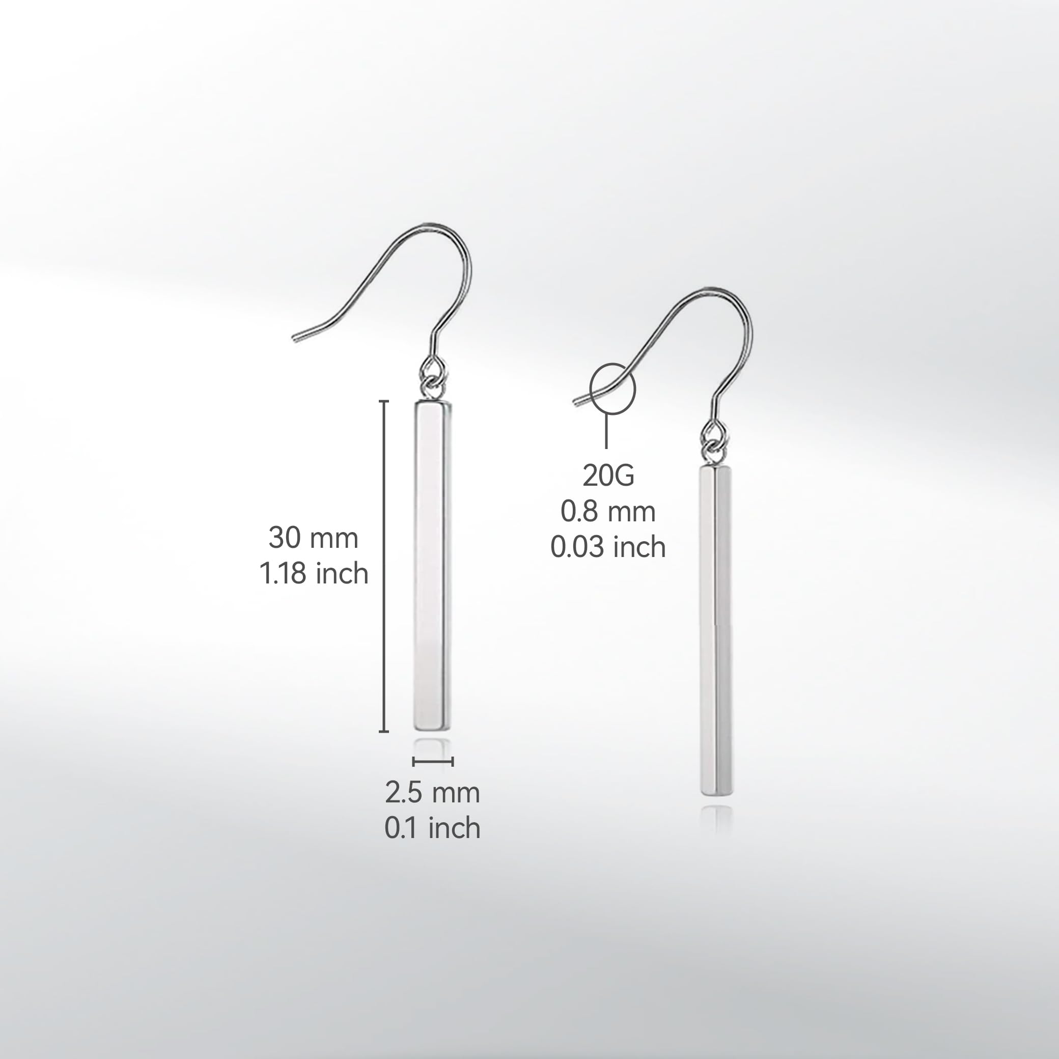 Limerencia Pure Titanium Vertical Bar Dangle Earrings,Lightweight Drop Earrings Hypoallergenic for Sensitive Ears Women (30mm, Shiny grey)