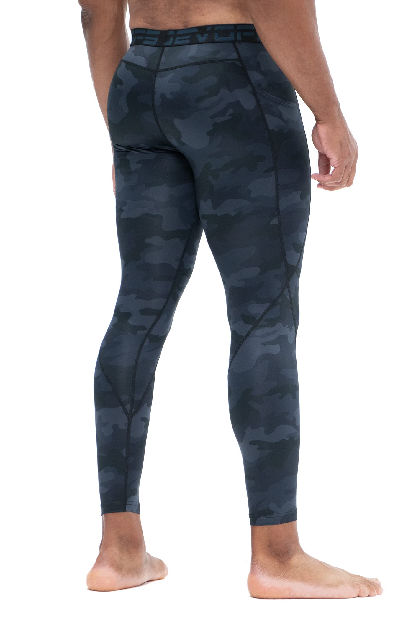 DEVOPS Men's Compression Pants Athletic Leggings (Large, Black/Camo Black/Camo Grey)