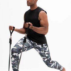 DEVOPS Men's Compression Pants Athletic Leggings (Large, Black/Camo Black/Camo Grey)