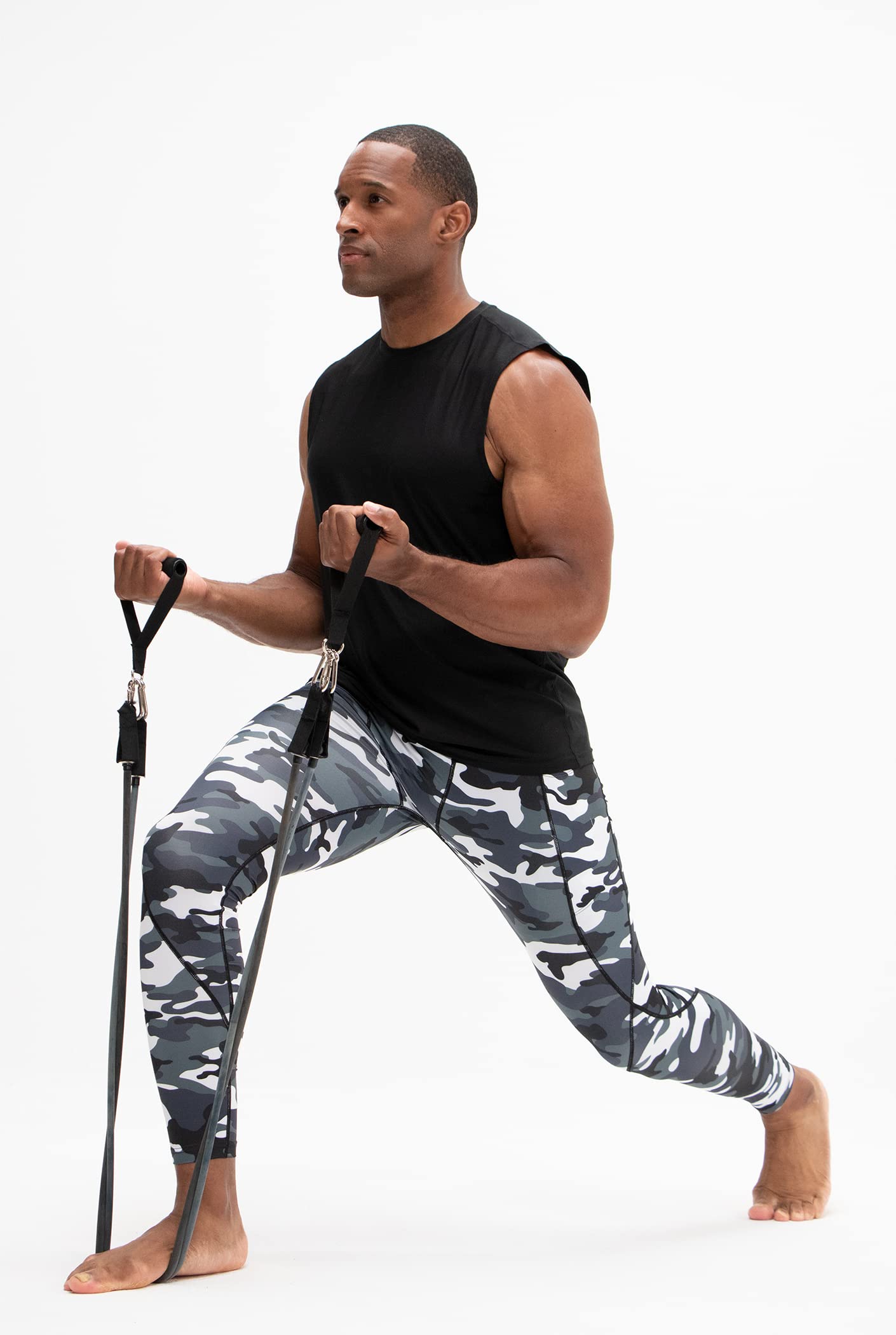 DEVOPS Men's Compression Pants Athletic Leggings (Large, Black/Camo Black/Camo Grey)