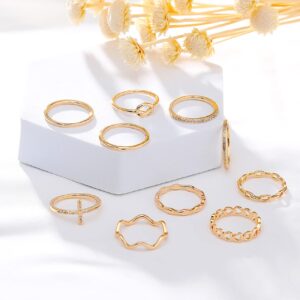 ZOERAY 10PCS 14K Gold Plated Stacking Rings for Women Thumb Stackable Knuckle Band Rings Gold Silver Ring Set for Women Thin Plain Midi Finger Rings Size 5 to 9