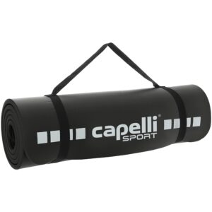 capelli sport exercise mat non slip, eva foam fitness and workout mat with carry strap, black, 1/2 inch thick