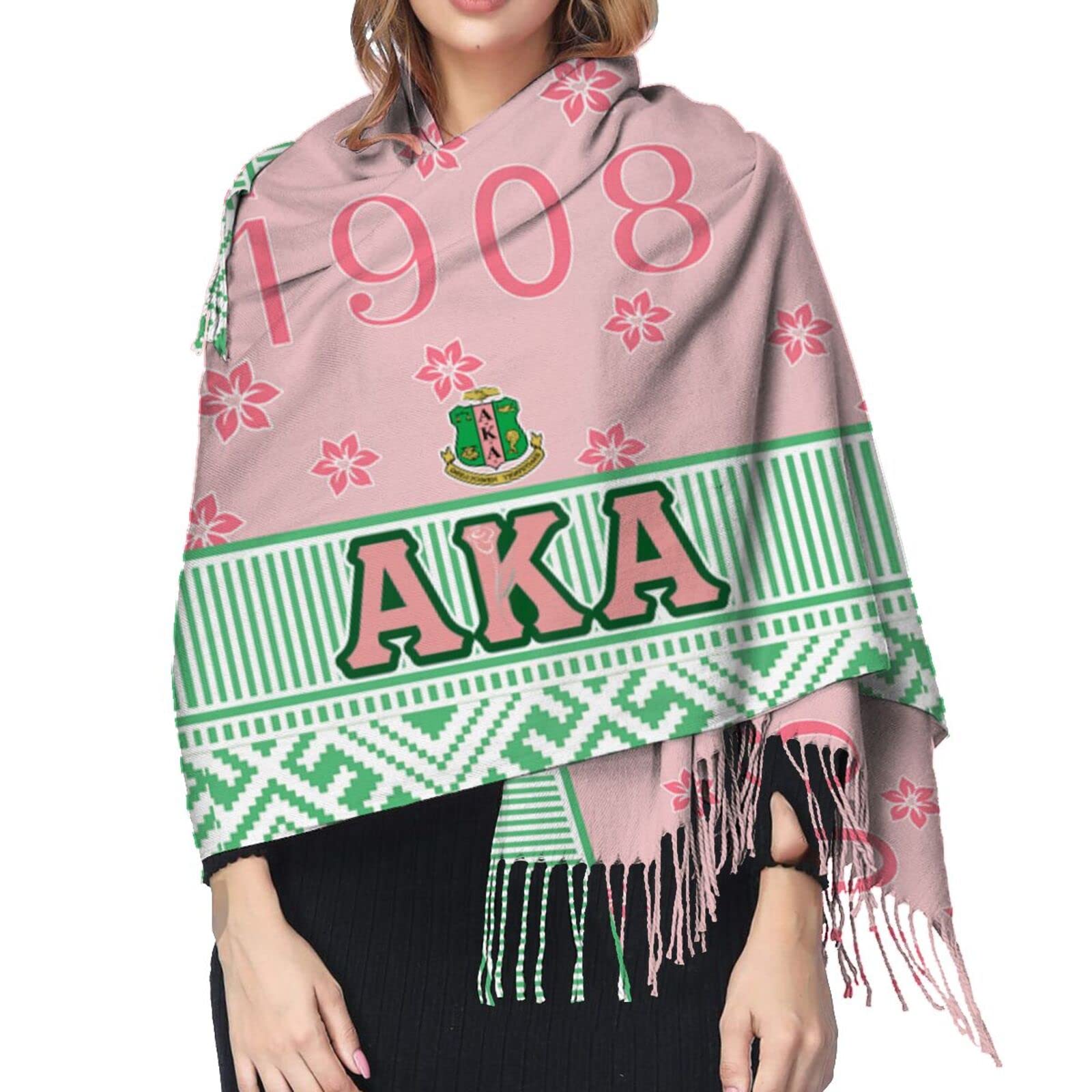 GGBB AKA Scarf Womens Summer Pashmina Shawl Wrap Soft Cozy Sorority Gift Scarves for Women Black One Size