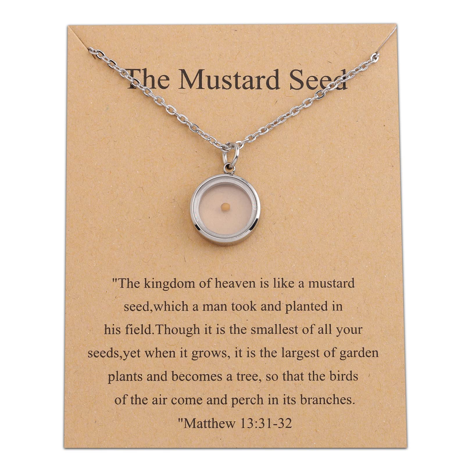 WSNANG Mustard Seed of Faith Cards Mustard Seed Necklace Religious Inspirational Mustard Seed Jewelry for Women (The kingdom card)