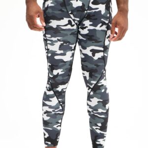 DEVOPS Men's Compression Pants Athletic Leggings (Large, Black/Camo Black/Camo Grey)