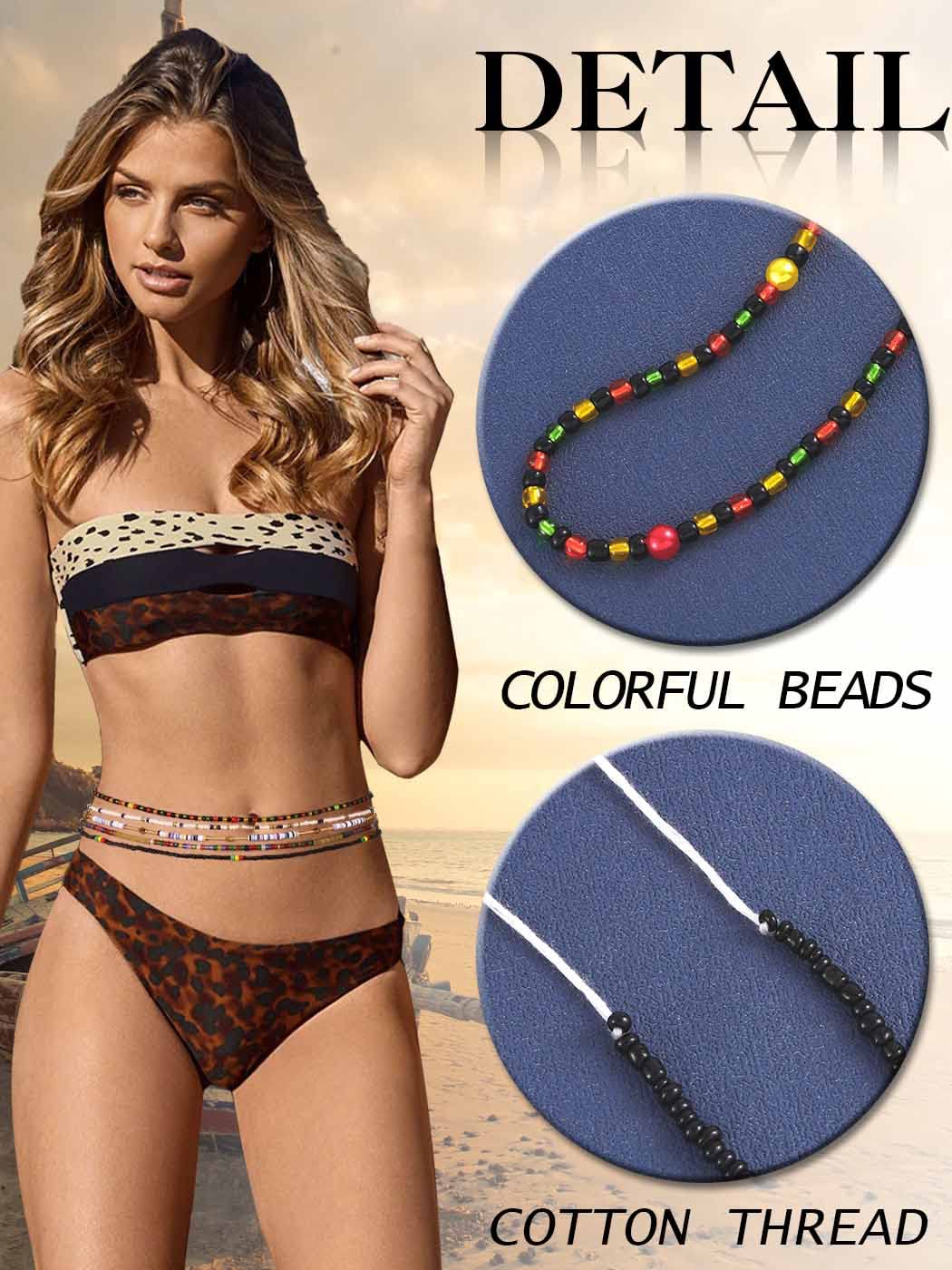 ELABEST 50inch Plus Size African Waist Beads Belly Chain Non-Stretching Tie-on Bead Body Jewelry Accessories for Women and Girls (5)