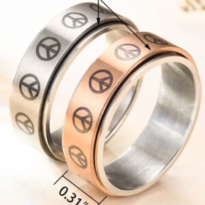 4PCS Stainless Steel Peace Sign Ring for Women Rotatable Anxiety Pressure Relief Ring for Men, other, other