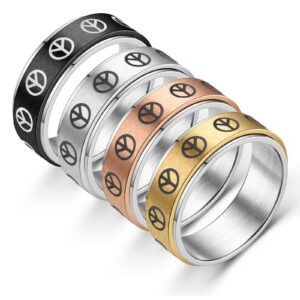 4PCS Stainless Steel Peace Sign Ring for Women Rotatable Anxiety Pressure Relief Ring for Men, other, other