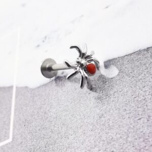 Excepro 16G 316L Surgical Stainless Steel Red Spider Labret Lip Ring Tragus 5/16" Cartilage Stud