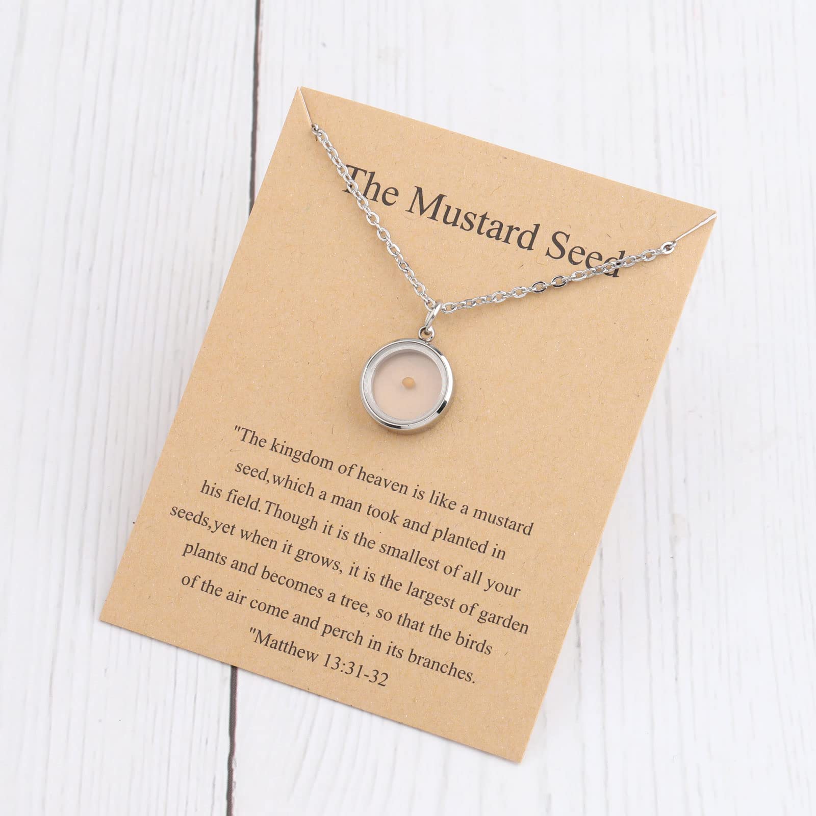 WSNANG Mustard Seed of Faith Cards Mustard Seed Necklace Religious Inspirational Mustard Seed Jewelry for Women (The kingdom card)