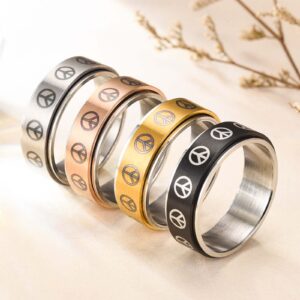 4PCS Stainless Steel Peace Sign Ring for Women Rotatable Anxiety Pressure Relief Ring for Men, other, other