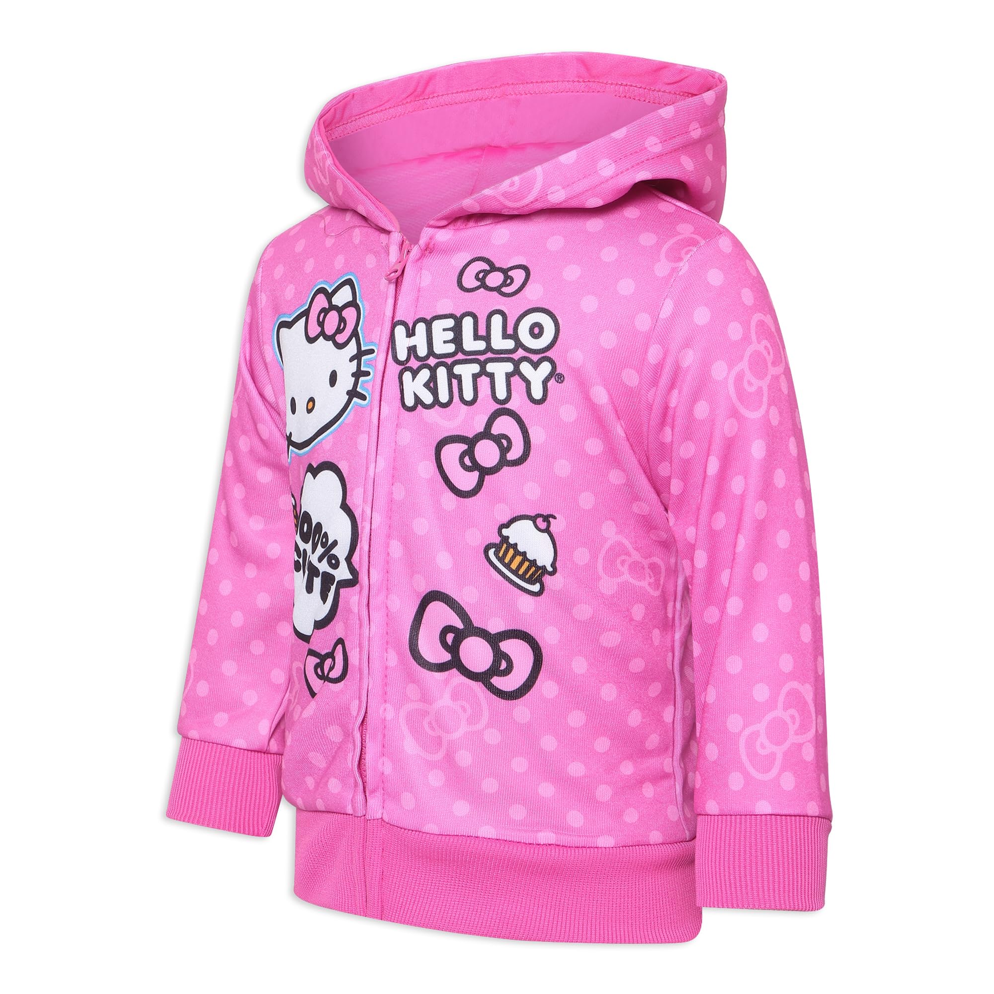 Hello Kitty Girls Zip Up Hooded Sweatshirt for Infant, Toddler and Little Kids Hot Pink