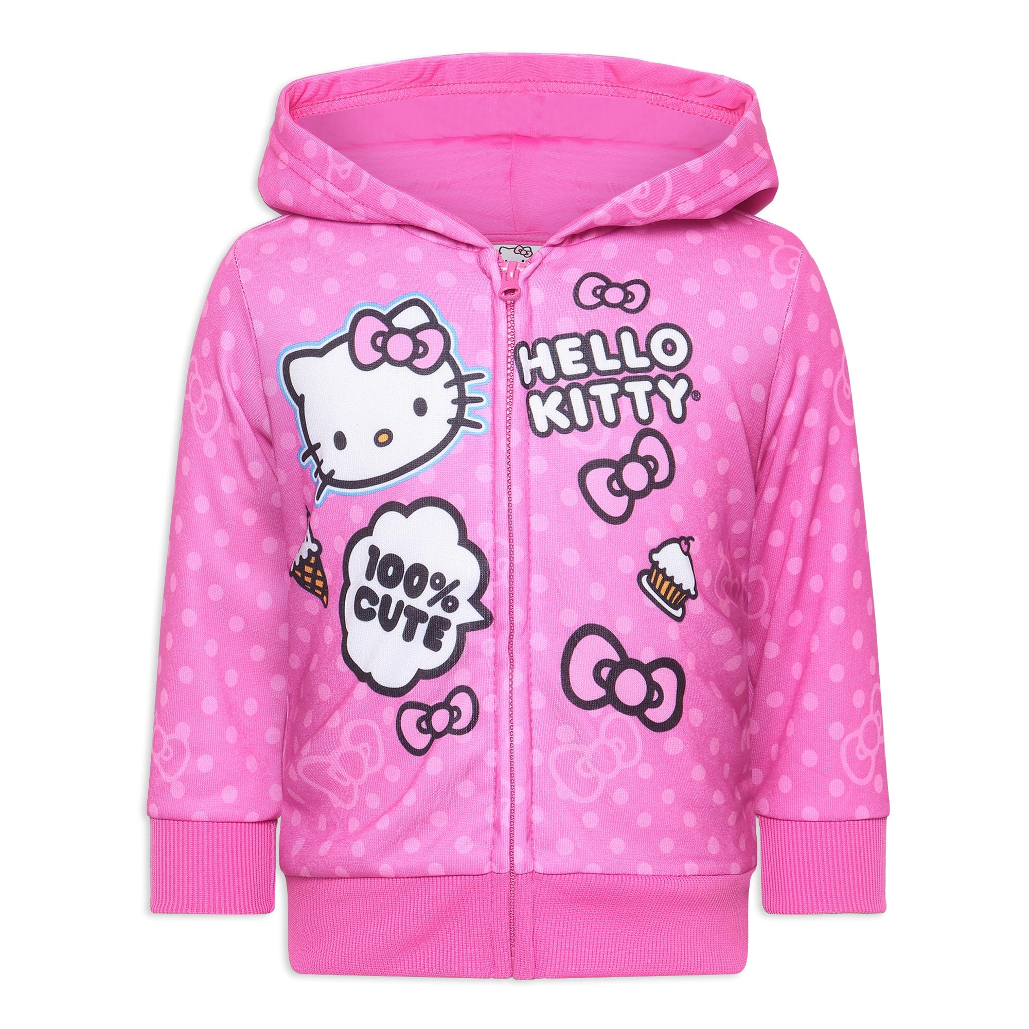 Hello Kitty Girls Zip Up Hooded Sweatshirt for Infant, Toddler and Little Kids Hot Pink